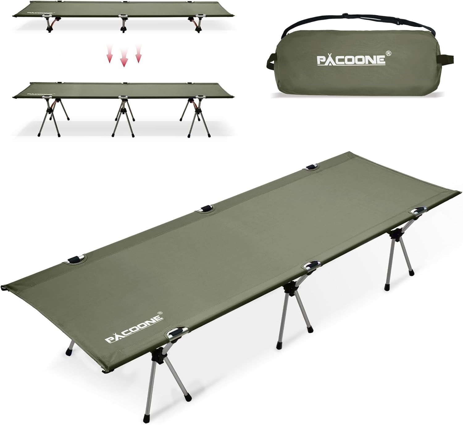 2-in-1 Ultralight Folding Camping Cot with Leg Extenders, Military ...