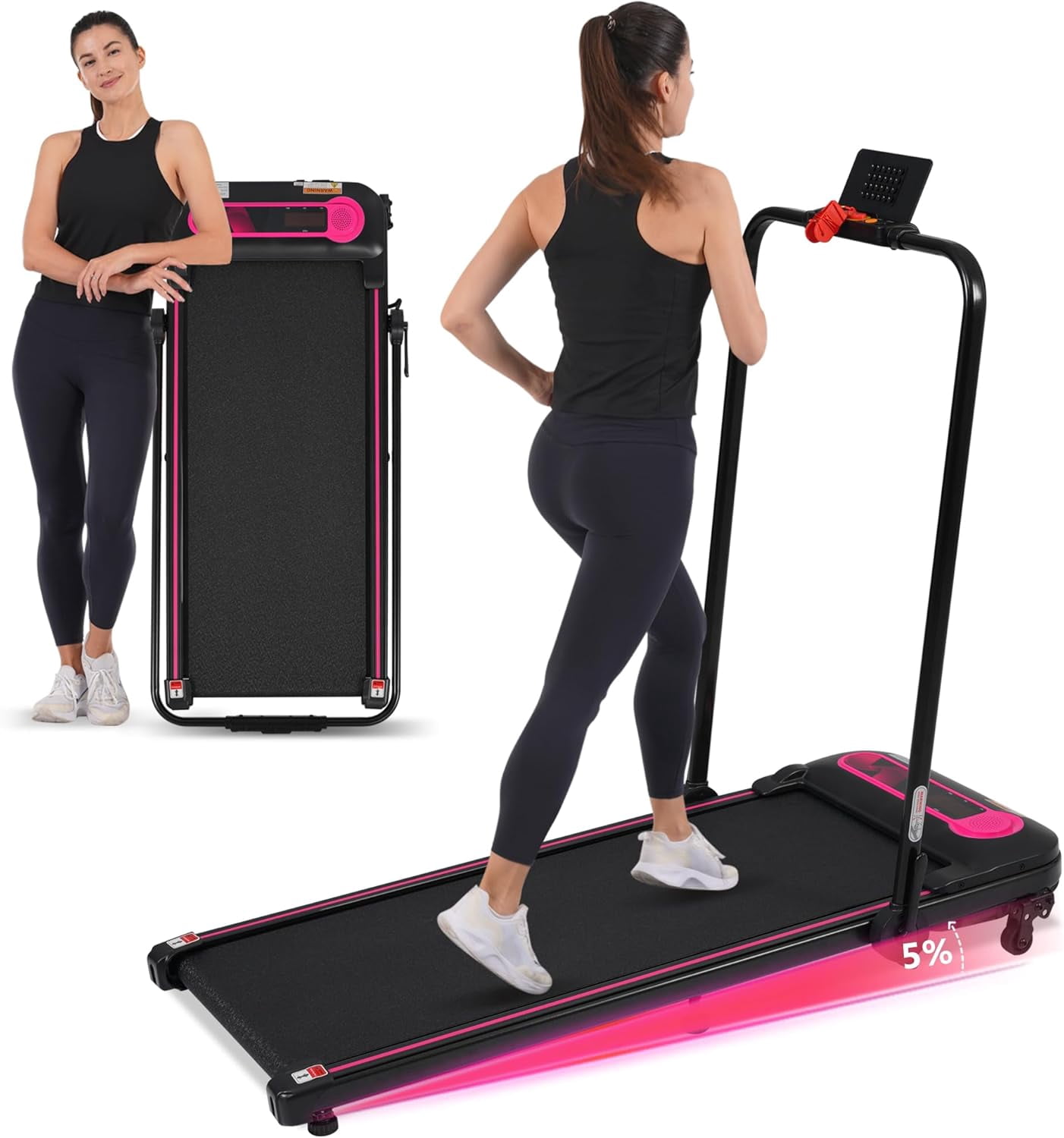 2-in-1 Under Desk Treadmill with Handle, Portable Walking Pad with ...