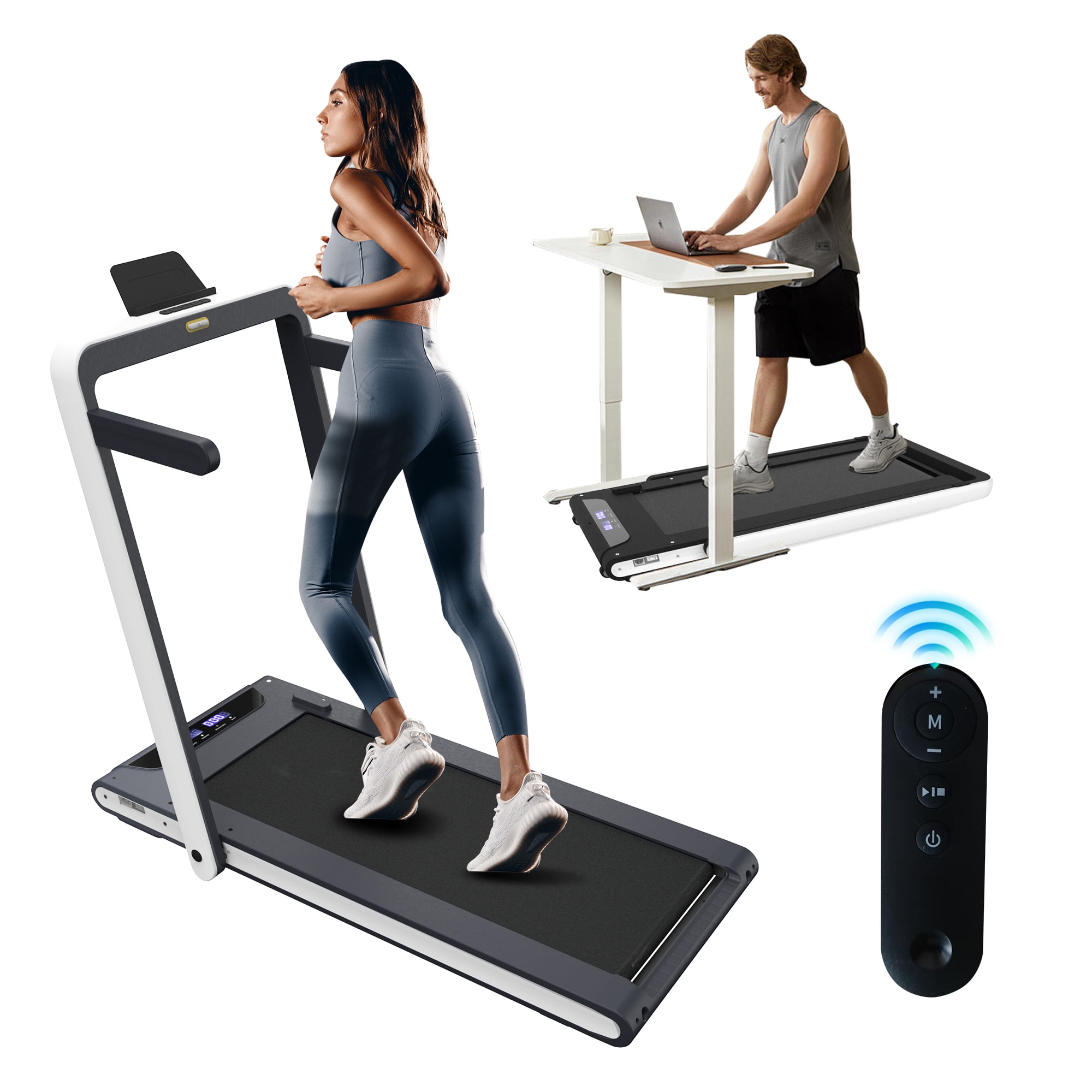 2 in 1 Under Desk Treadmill with Remote Control White Electric Folding ...