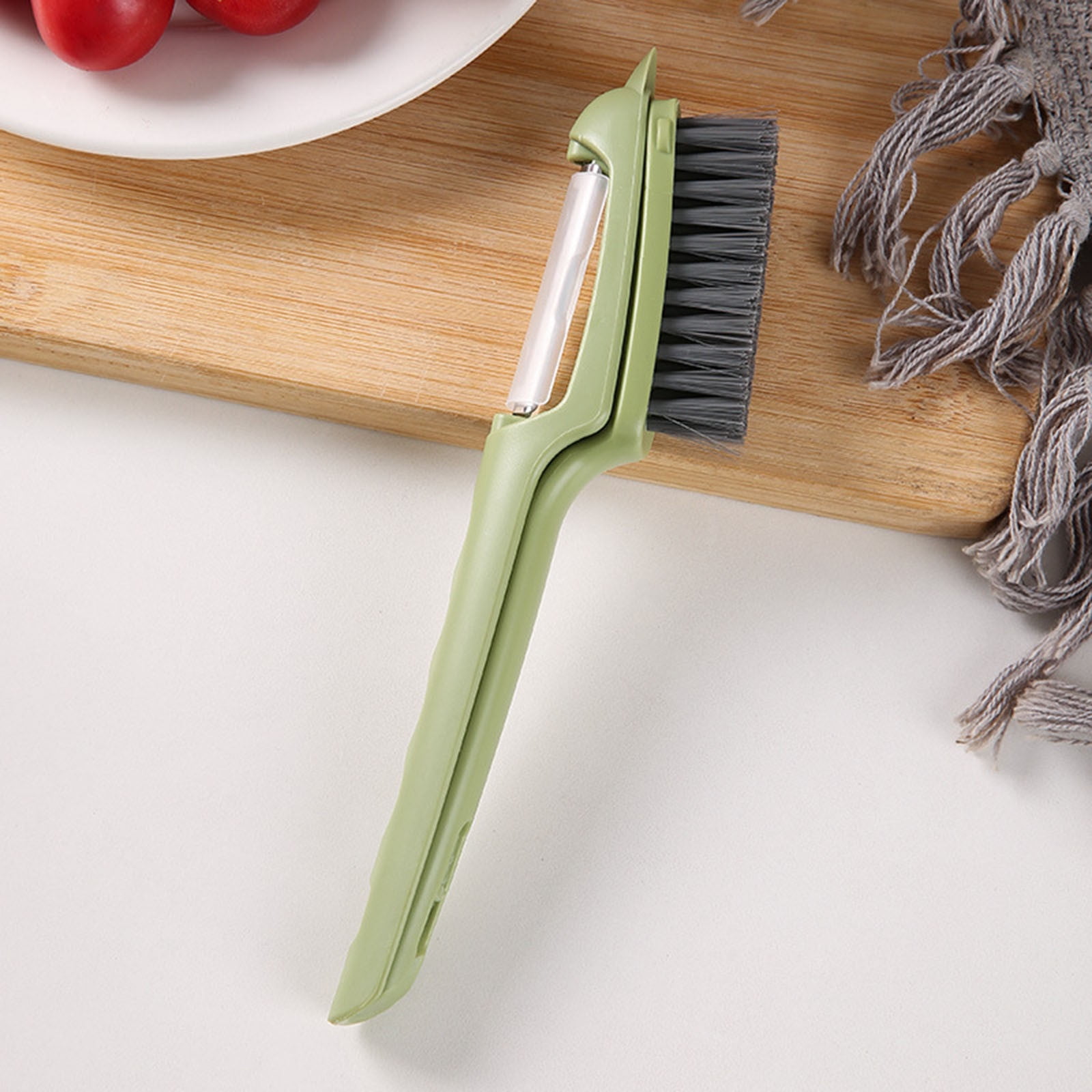 2-in-1 Vegetable Peeler and Cleaning Brush with Flexible Handle for ...