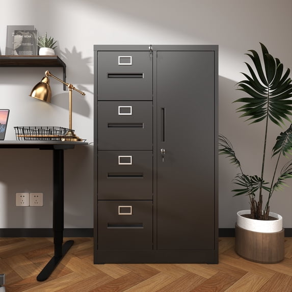 2-in-1 Vertical Filing Cabinet Metal Storage Locker with 4-Drawer & 1 ...