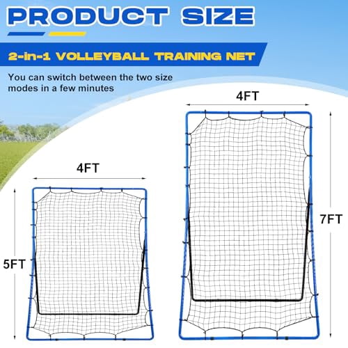 2-in-1 Volleyball Rebounder Net, Adjustable from 7x4 ft to 4x4.5 ft, 5 ...