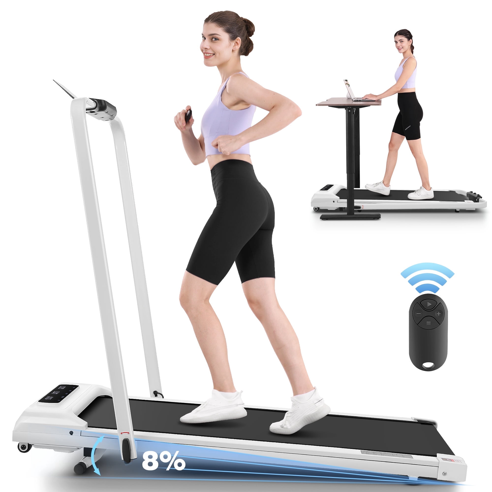 2 in 1 Walking Pad Treadmill with Incline, 2.5HP Under Desk Treadmill ...
