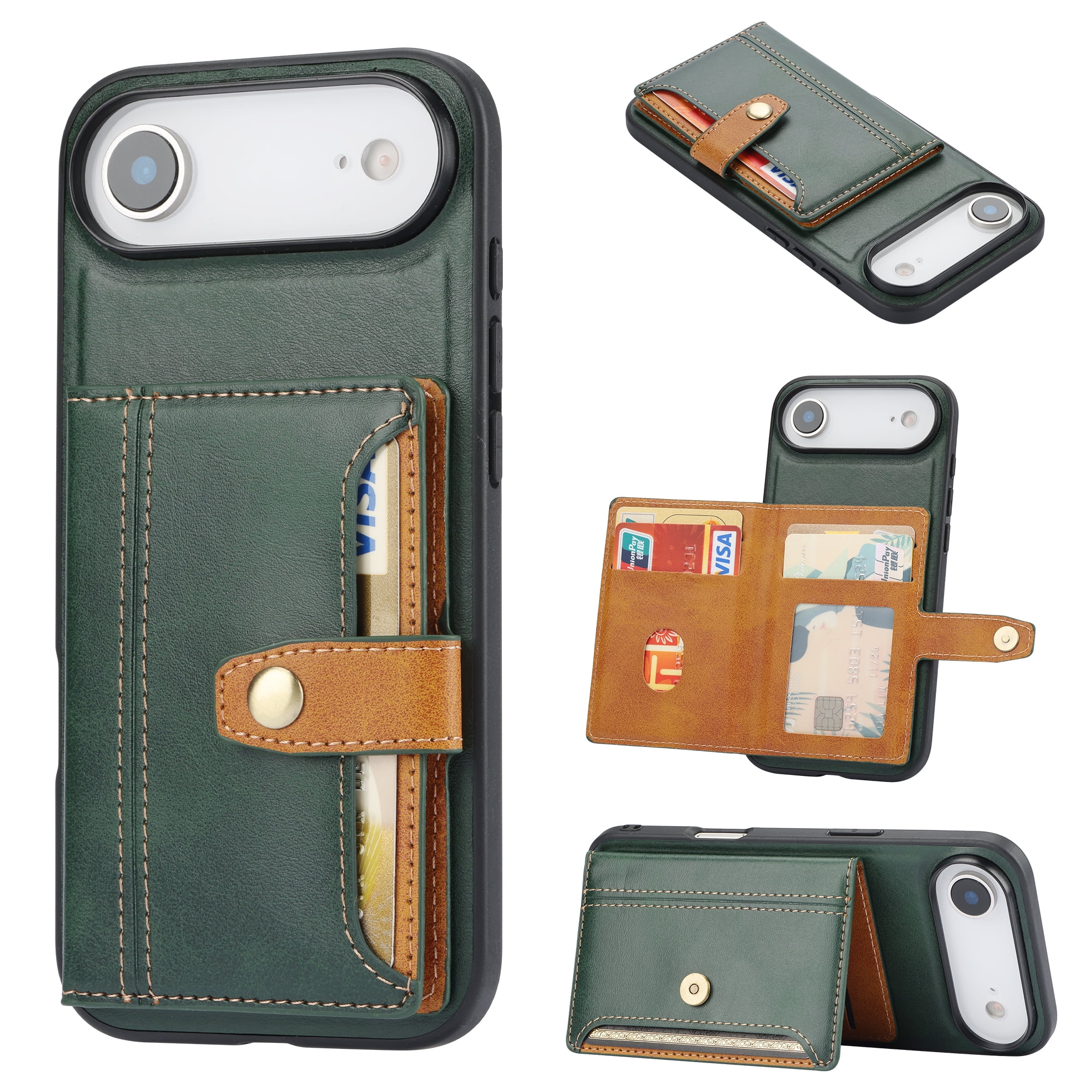 2 in 1 Wallet Back Cover for iPhone Air PU Leather Magnetic Clasp Back ...