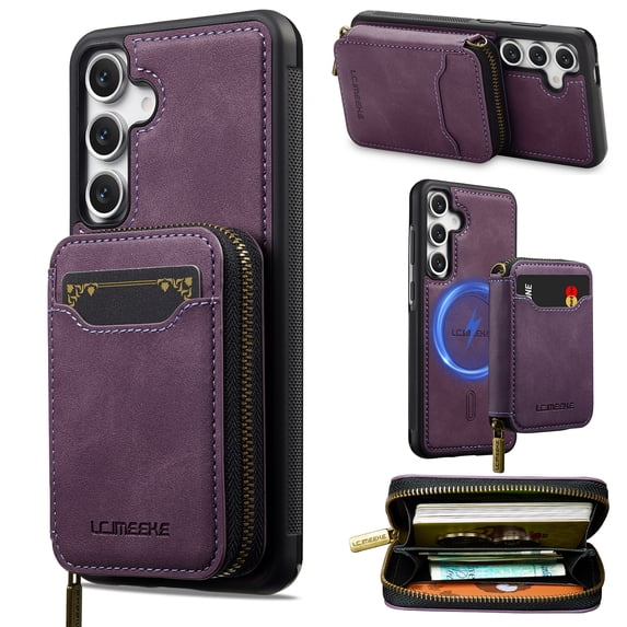 2-in-1 Wallet Case for Samsung Galaxy S24, PU Leather + TPU Cover with ...