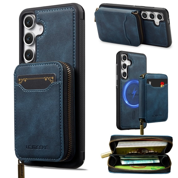 2-in-1 Wallet Case for Samsung Galaxy S24+, PU Leather + TPU Cover with ...