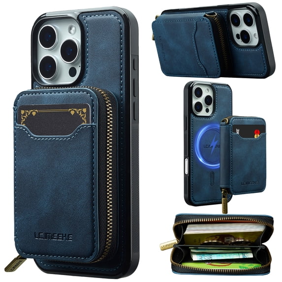 2-in-1 Wallet Case for iPhone 14 Pro Max, PU Leather + TPU Cover with ...