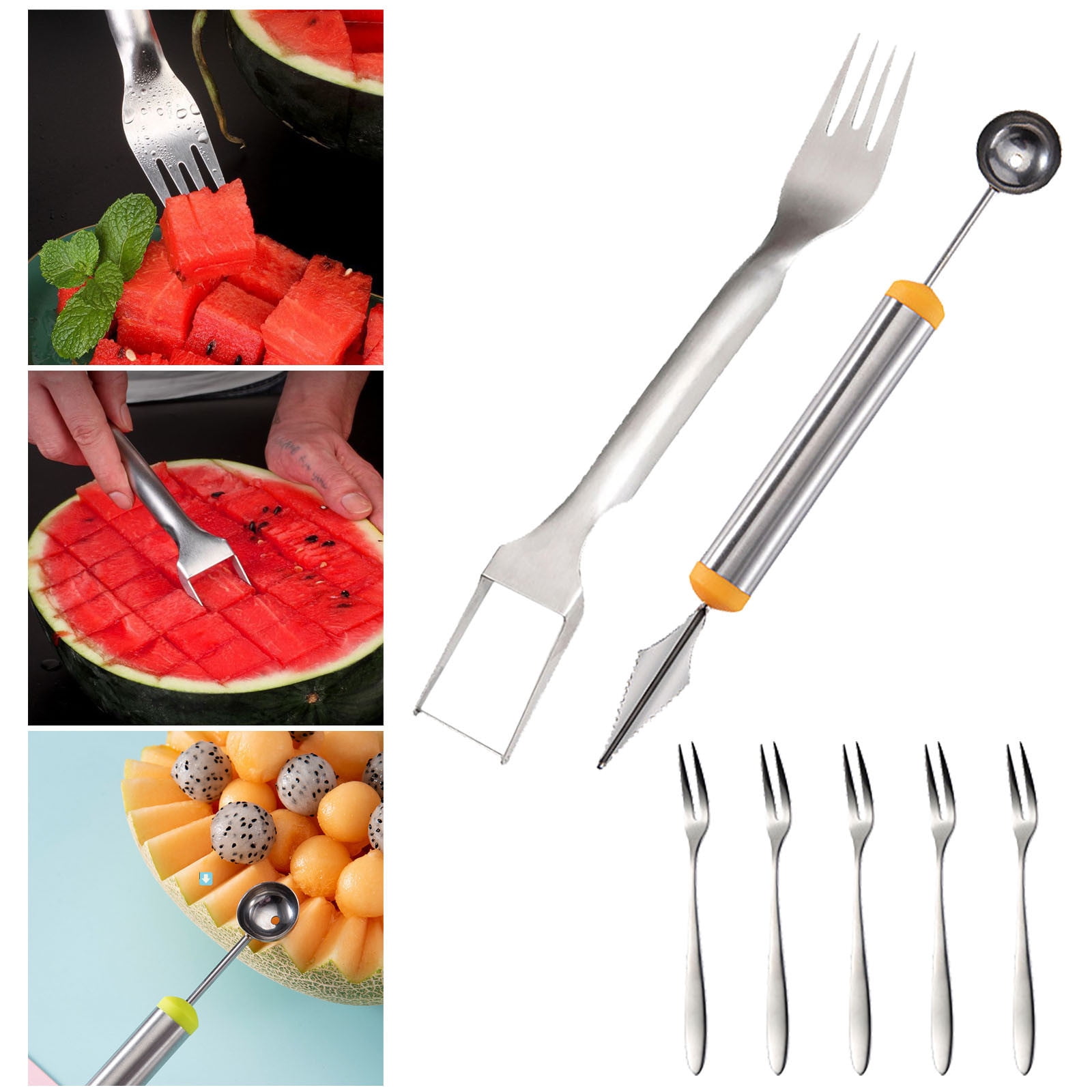 2-in-1 Watermelon Cutter, Stainless Steel Slicer Tool with Fork ...