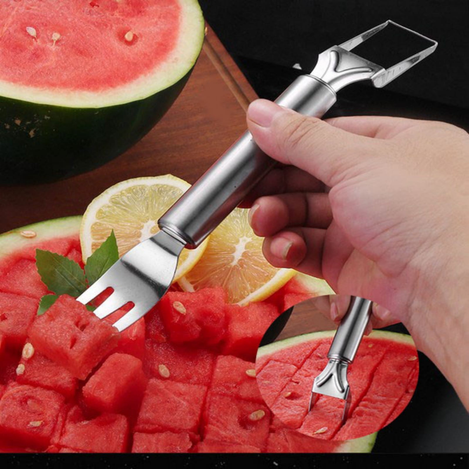 2-in-1 Watermelon Slicer, Stainless Steel Cubing Fork, Portable ...