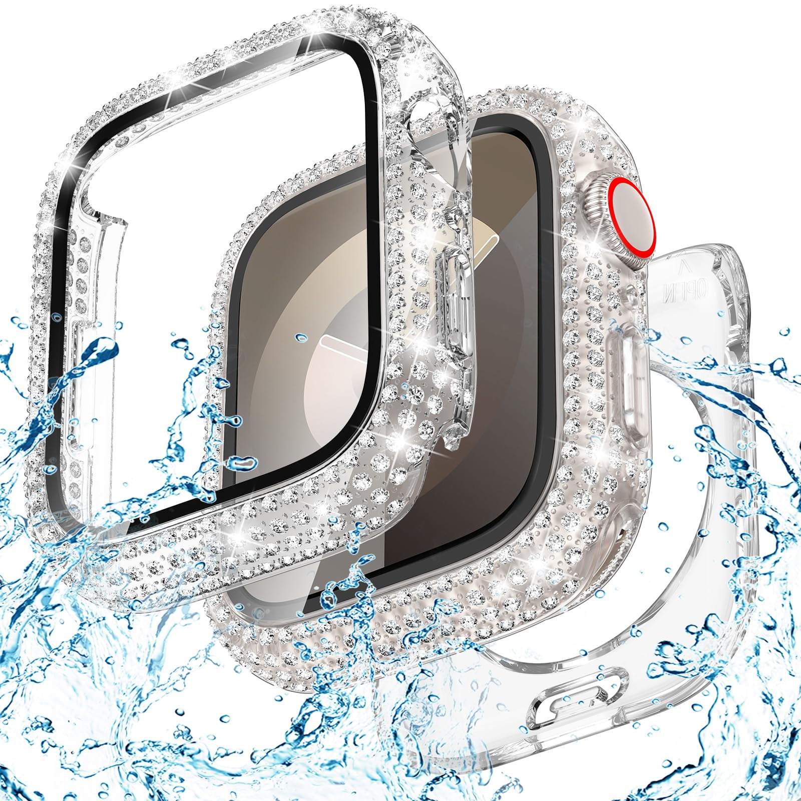 2-in-1 Waterproof Bling Case with Tempered Glass Screen Protector for ...