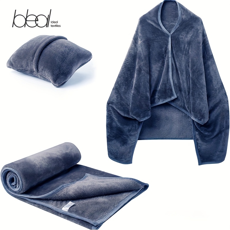 2-in-1 Wearable Travel Blanket & Pillow, Shawl with Sleeves for ...