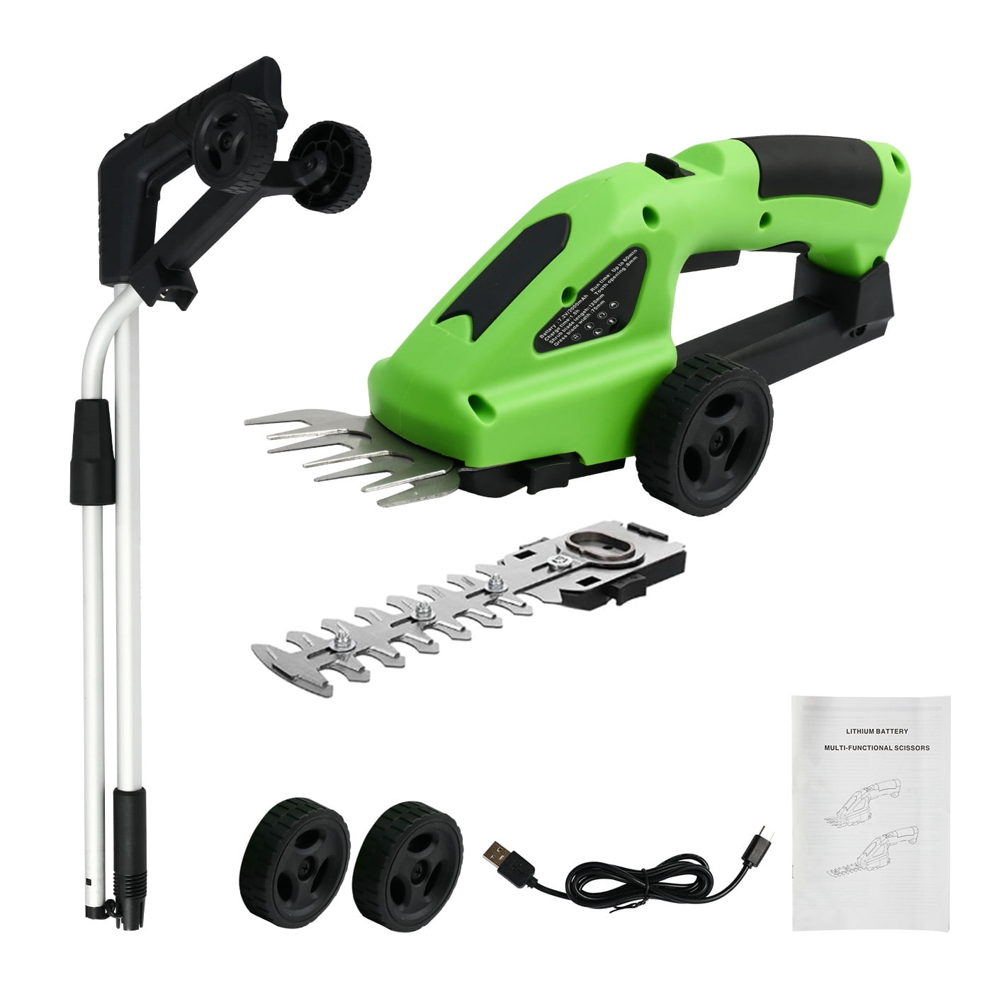 2-in-1 Wheeled Trimmer with Blade, 7.2V Cordless Grass/Shrub Trimmer ...