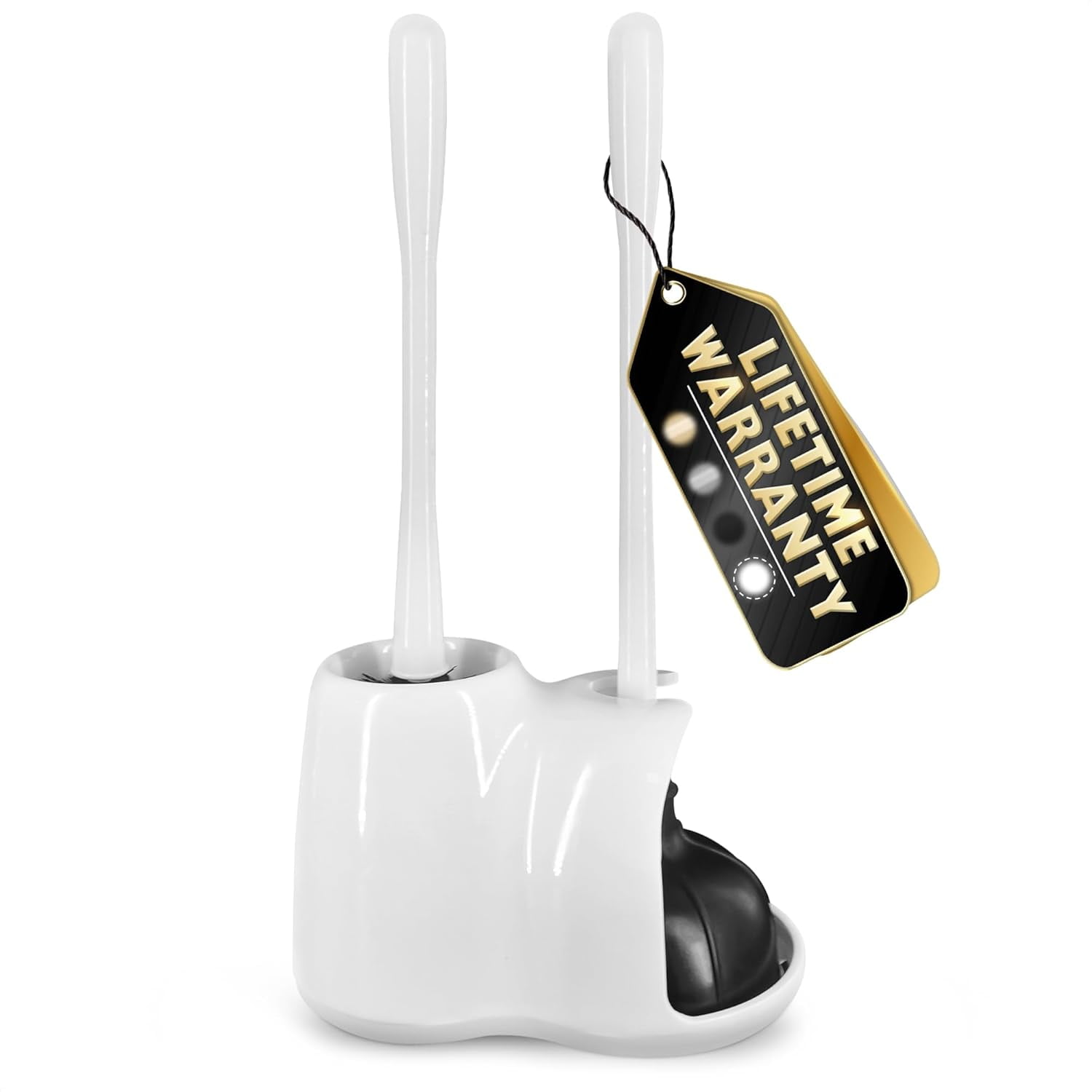 2-in-1 White Toilet Brush & Plunger Set with Storage Holder - Walmart.com