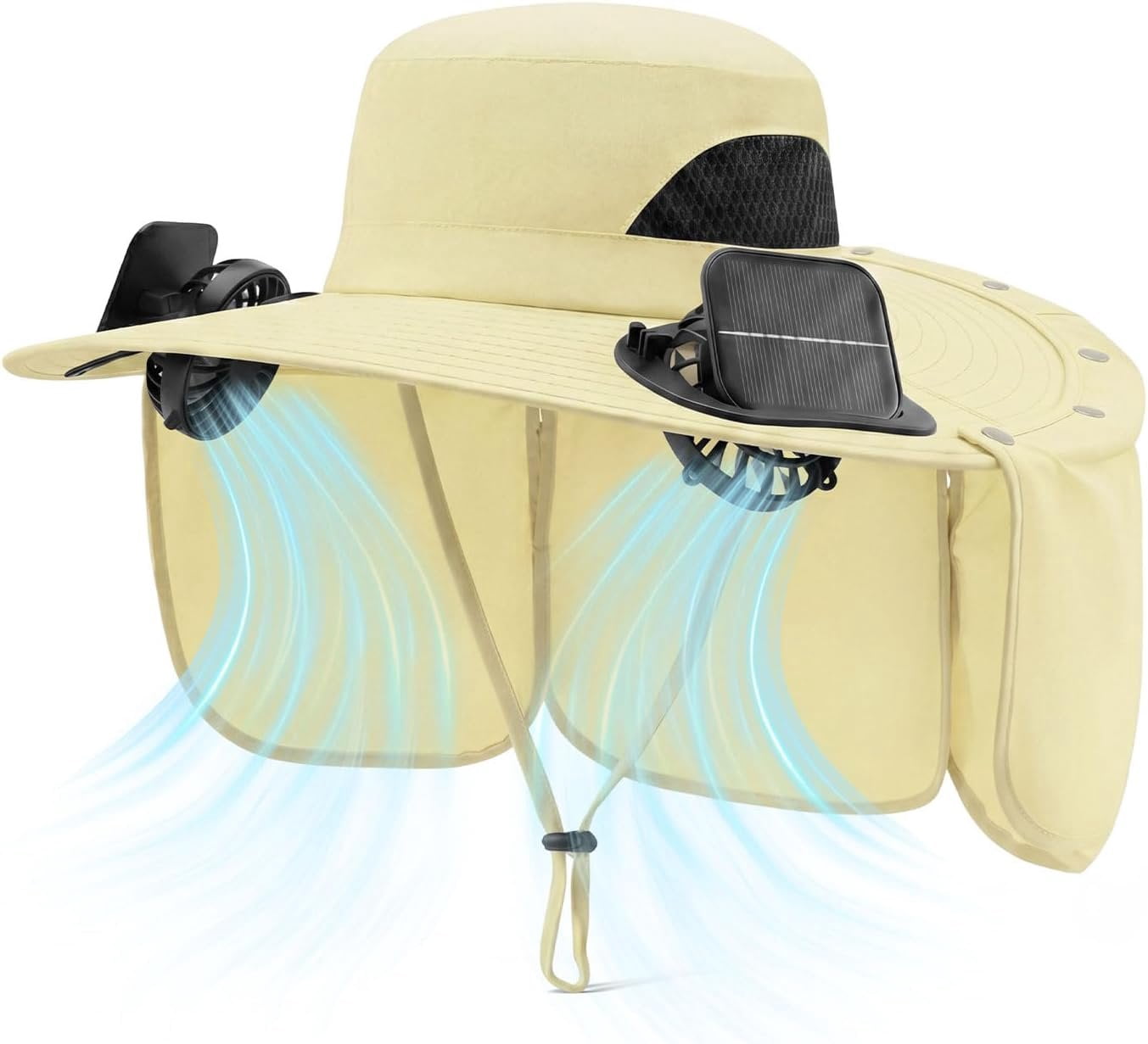 2 in 1 Wide Brim Sun Hat with 2 Solar Fans Sunshade UPF 50+ Garden ...