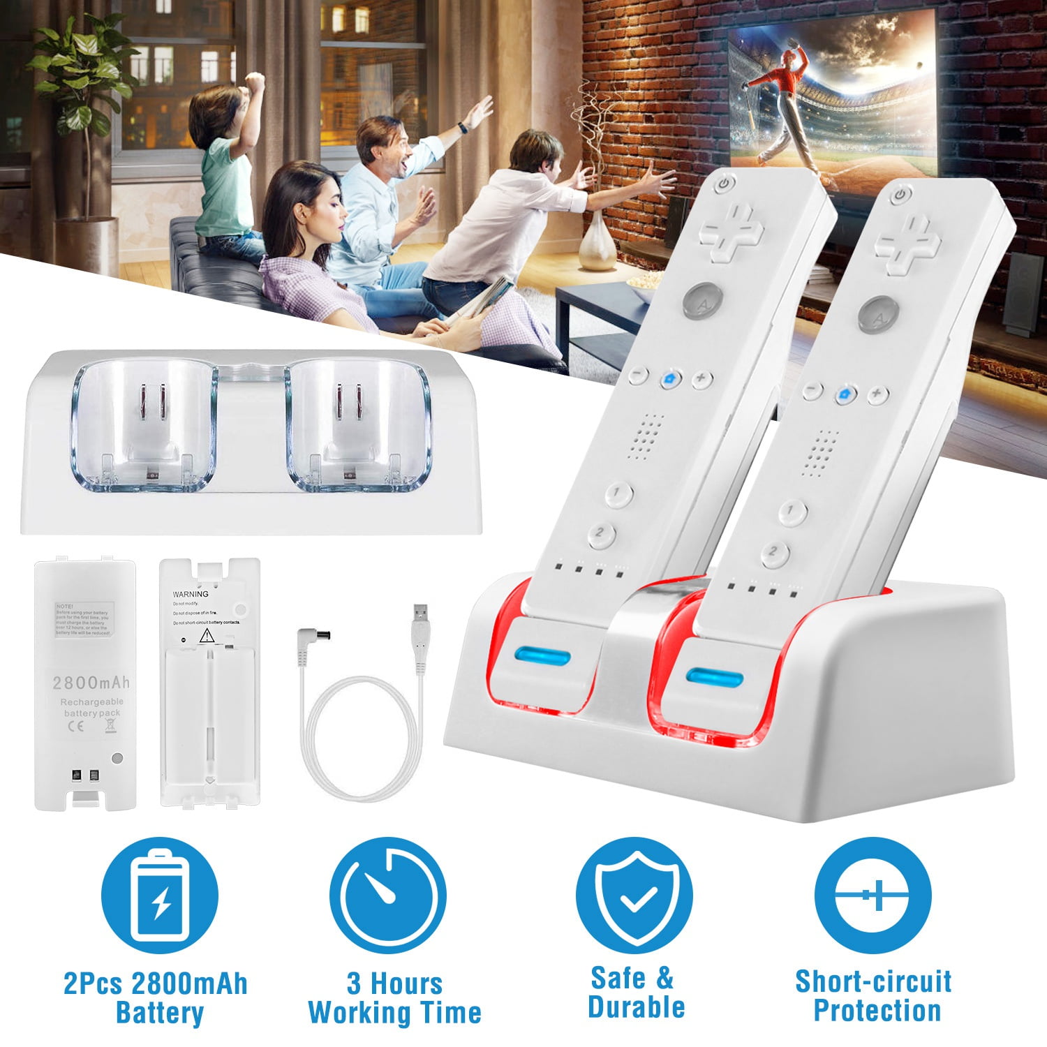 2 in 1 Wii Remote Charger Charging Station Charger Dock w/ 2 Pack ...