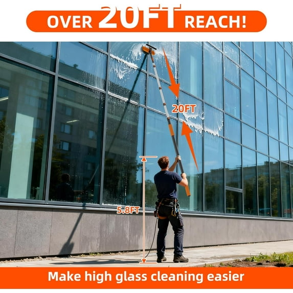 2-in-1 Window Squeegee with 5-20 FT Telescoping Extension Pole ...