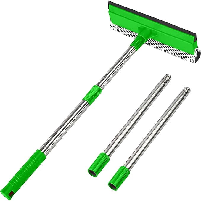 2-in-1 Window Squeegee with 30"-59" Stainless Steel Adjustable Handle ...