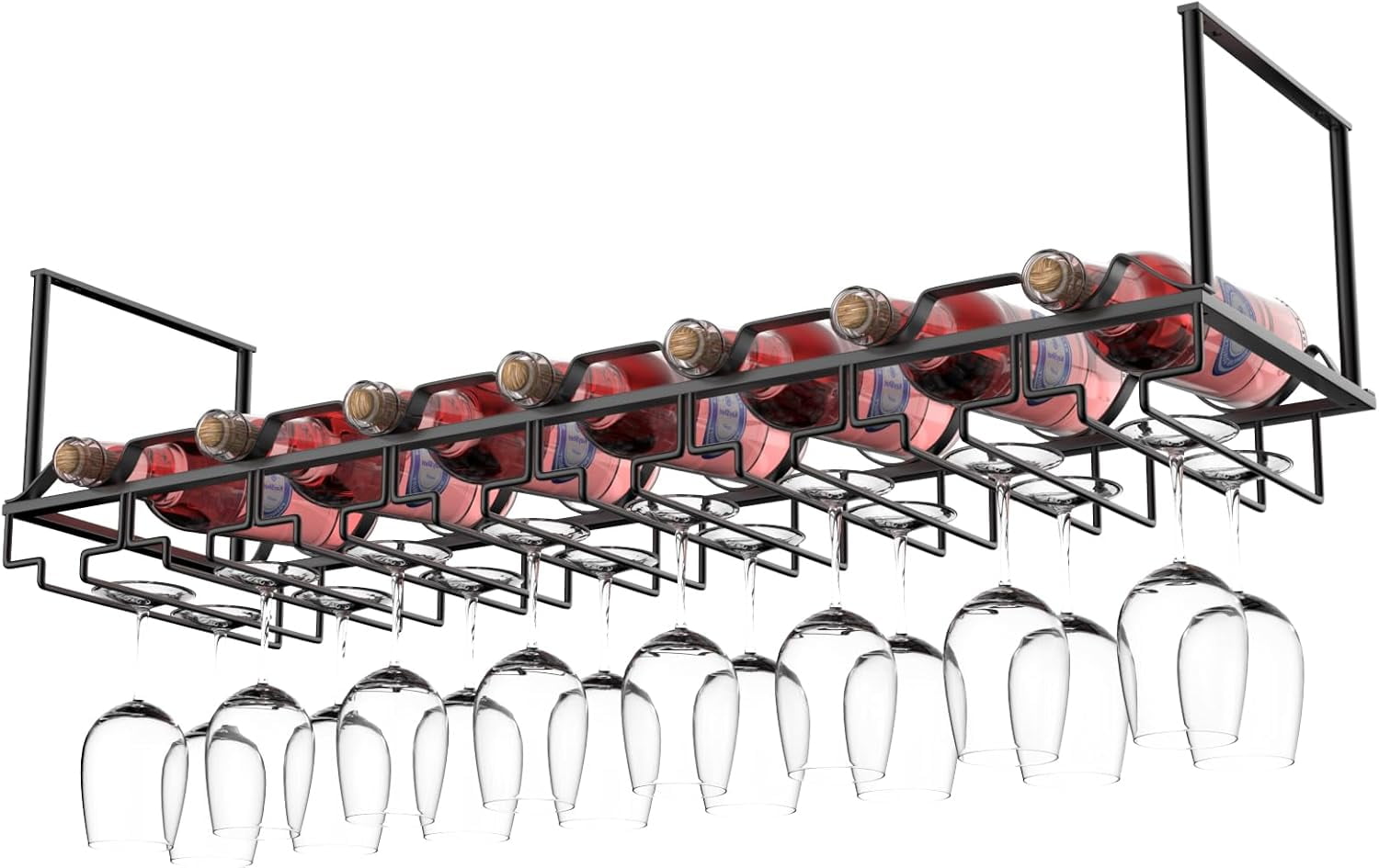 2-in-1 Wine & Wine Glass Rack, Wine Bottle & Goblet Organizer Under ...