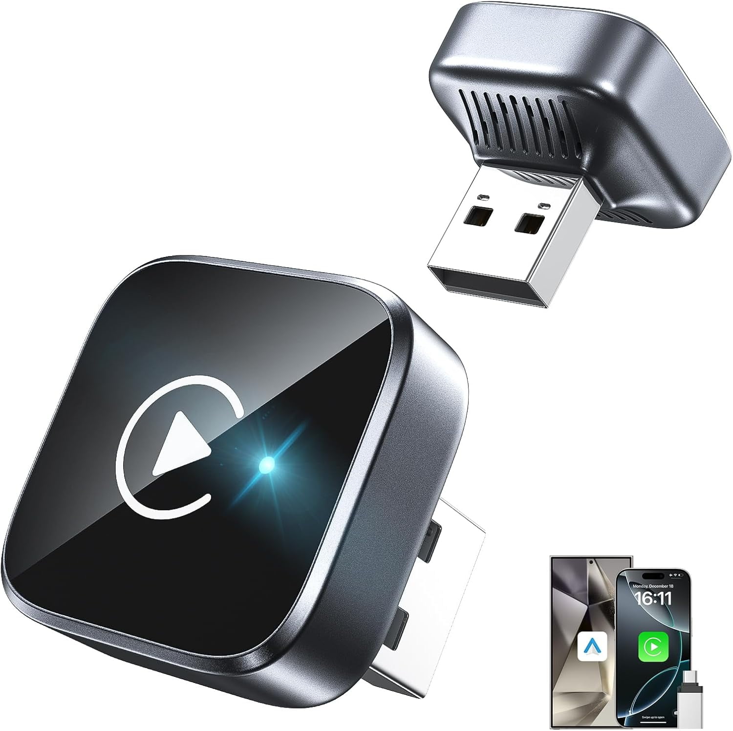 2-in-1 Wireless CarPlay Adapter 2026 Support Apple CarPlay & Android ...