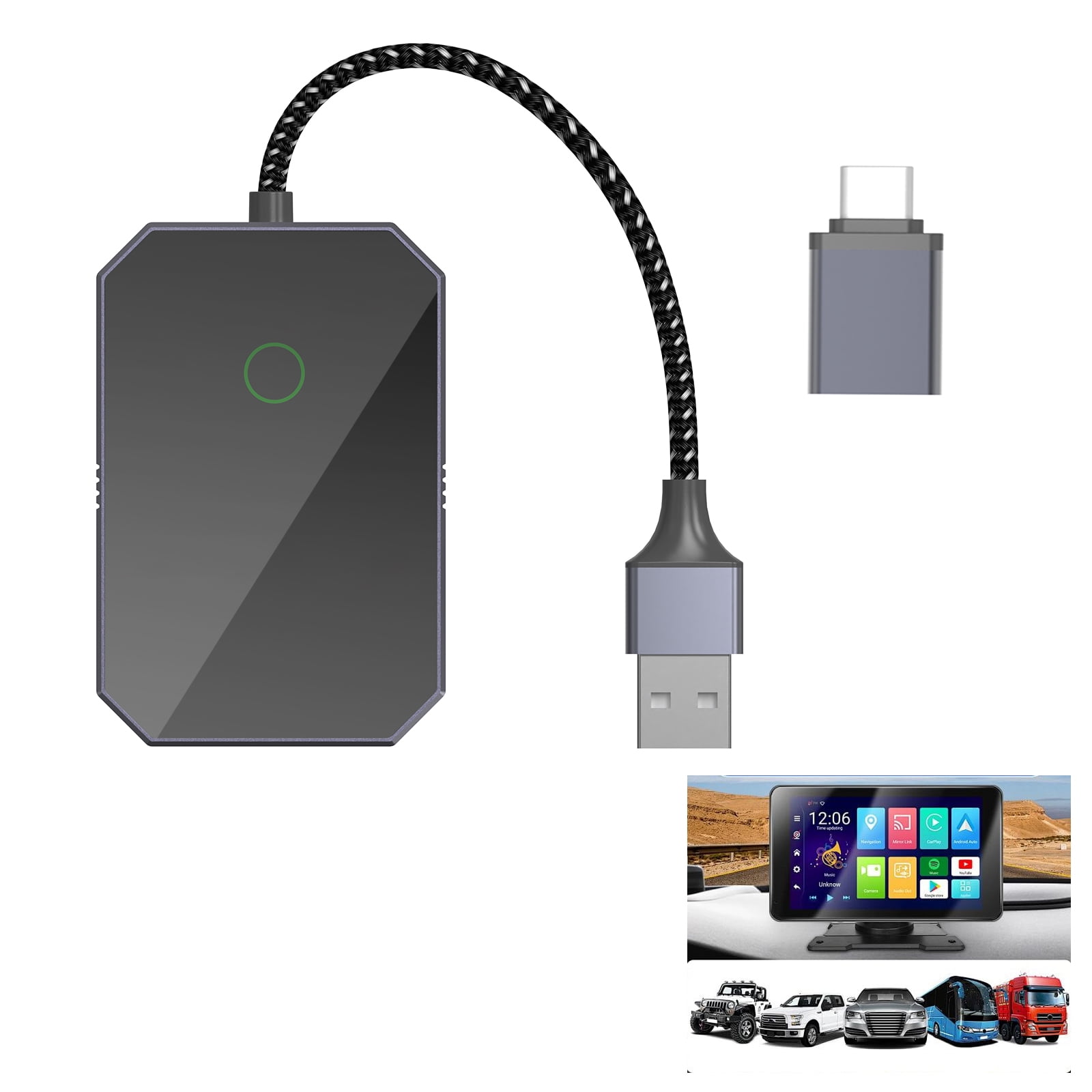 2-in-1 Wireless CarPlay Adapter Android Auto Adapter, Convert Wired to ...