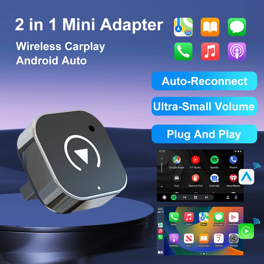 2 in 1 Wireless CarPlay Adapter&Android Auto Wireless Adapter Plug and ...