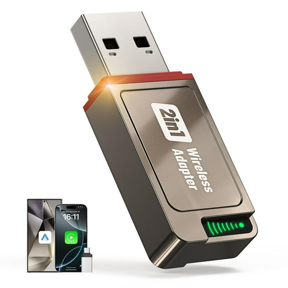 2-in-1 Wireless CarPlay Adapter Support Apple CarPlay & Android Auto ...