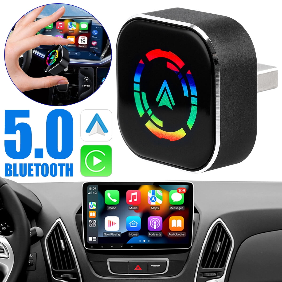 2 in 1 Wireless CarPlay USB Dongle Android Auto Adapter Car Navigation ...