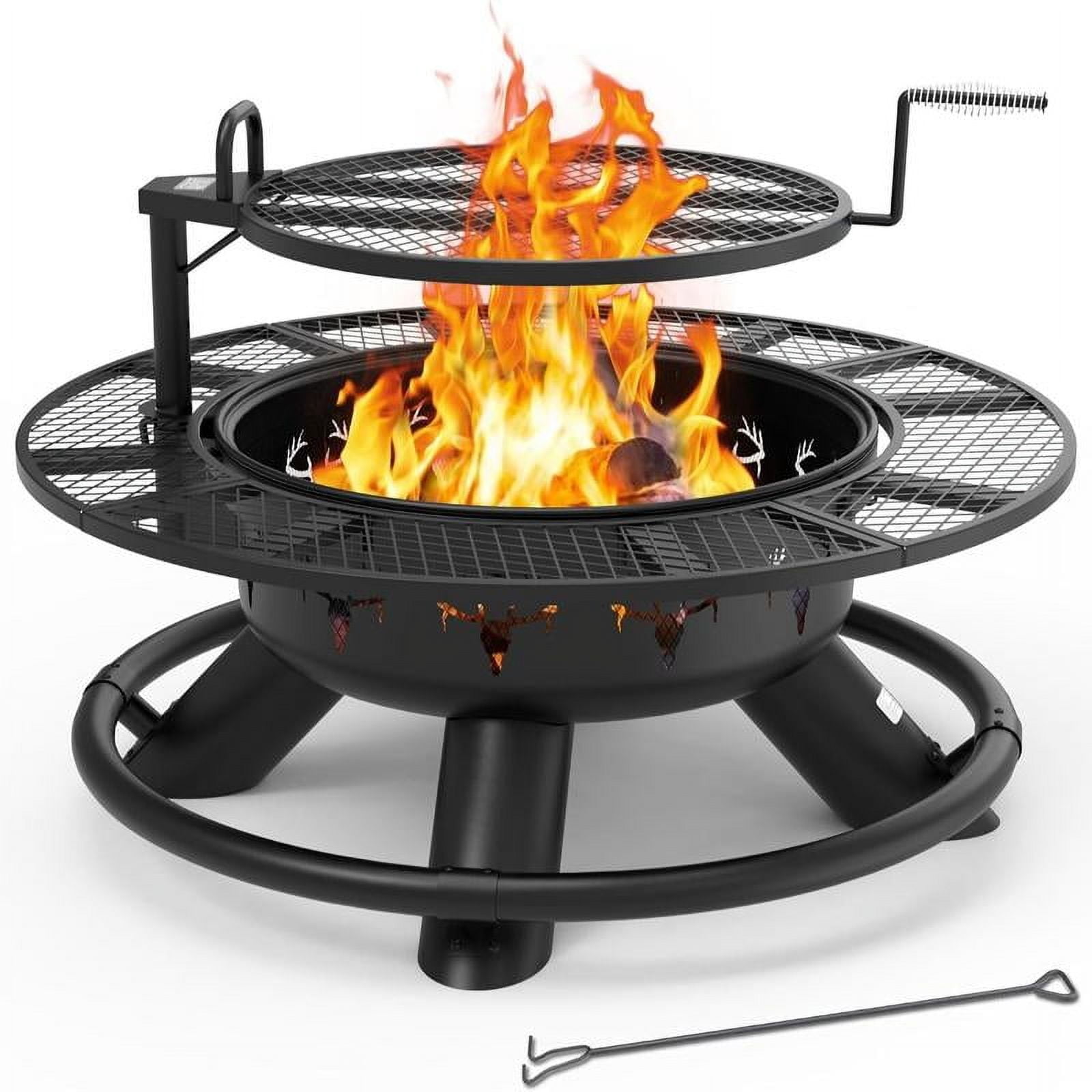2-in-1 Wood Burning Fire Pit with Removable Cooking Grill, Black ...