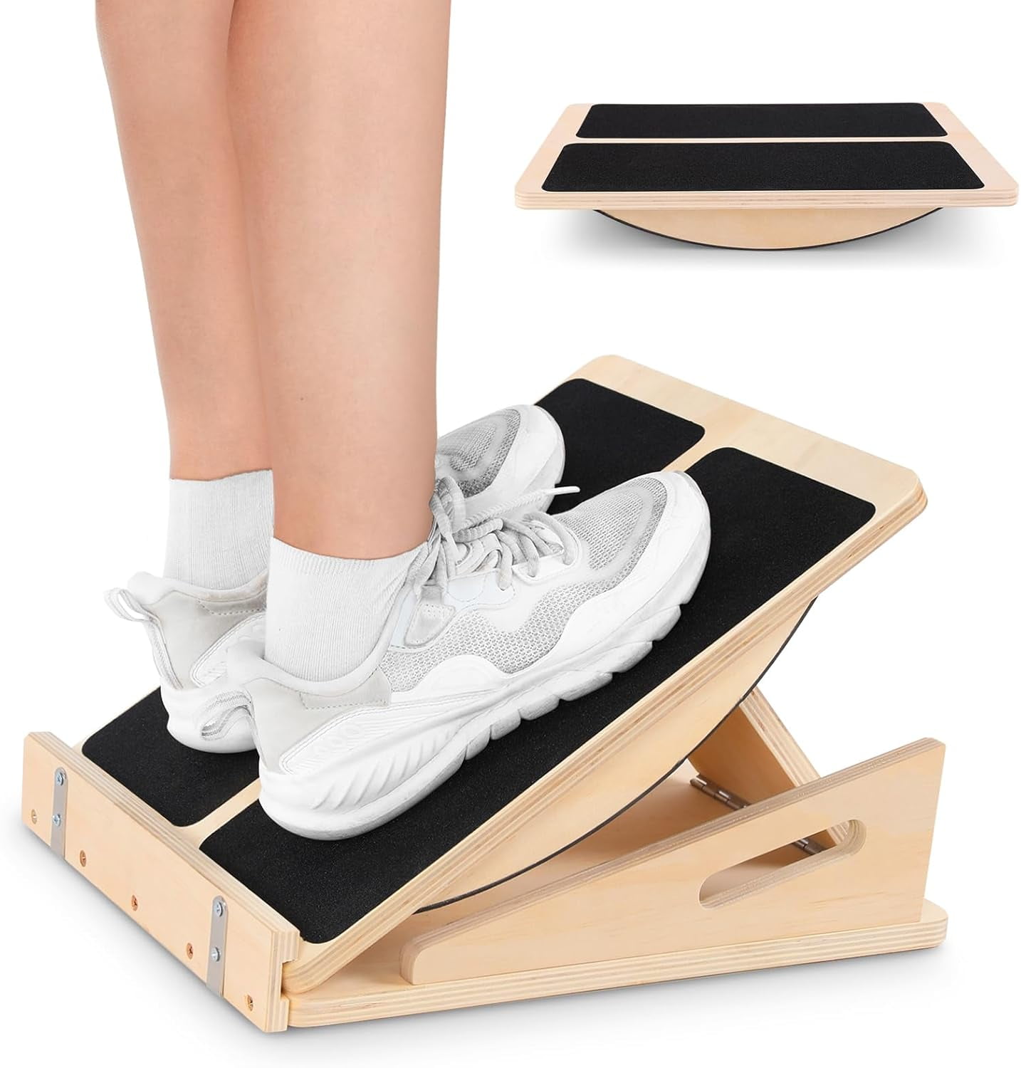 2-in-1 Wooden Balance Board & Slant Board, Adjustable Wooden Incline ...