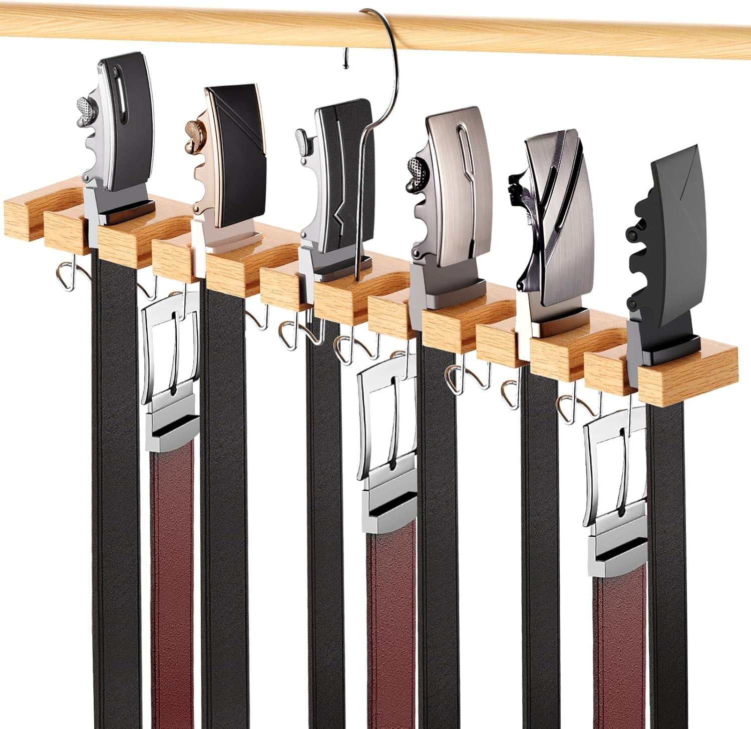 2-in-1 Wooden Belt Hanger for Tie and Belt Rack, Wall Mount Belt ...