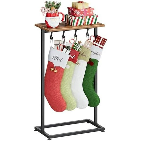 2-in-1 Woodtop Christmas Stocking Holder, Free Standing Display Shelf ...