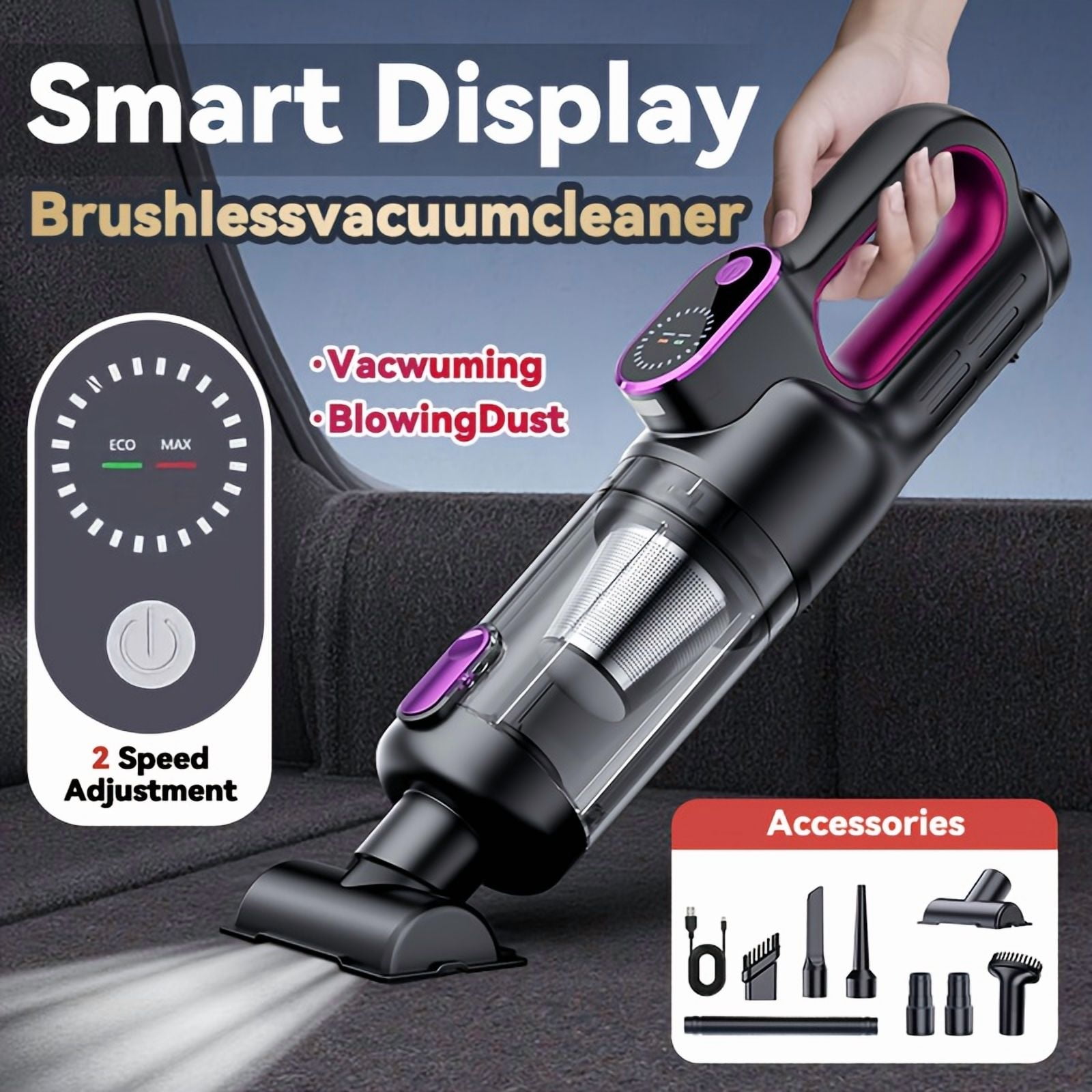 2-in-1 car home wireless handheld vacuum cleaner, high-power and super ...