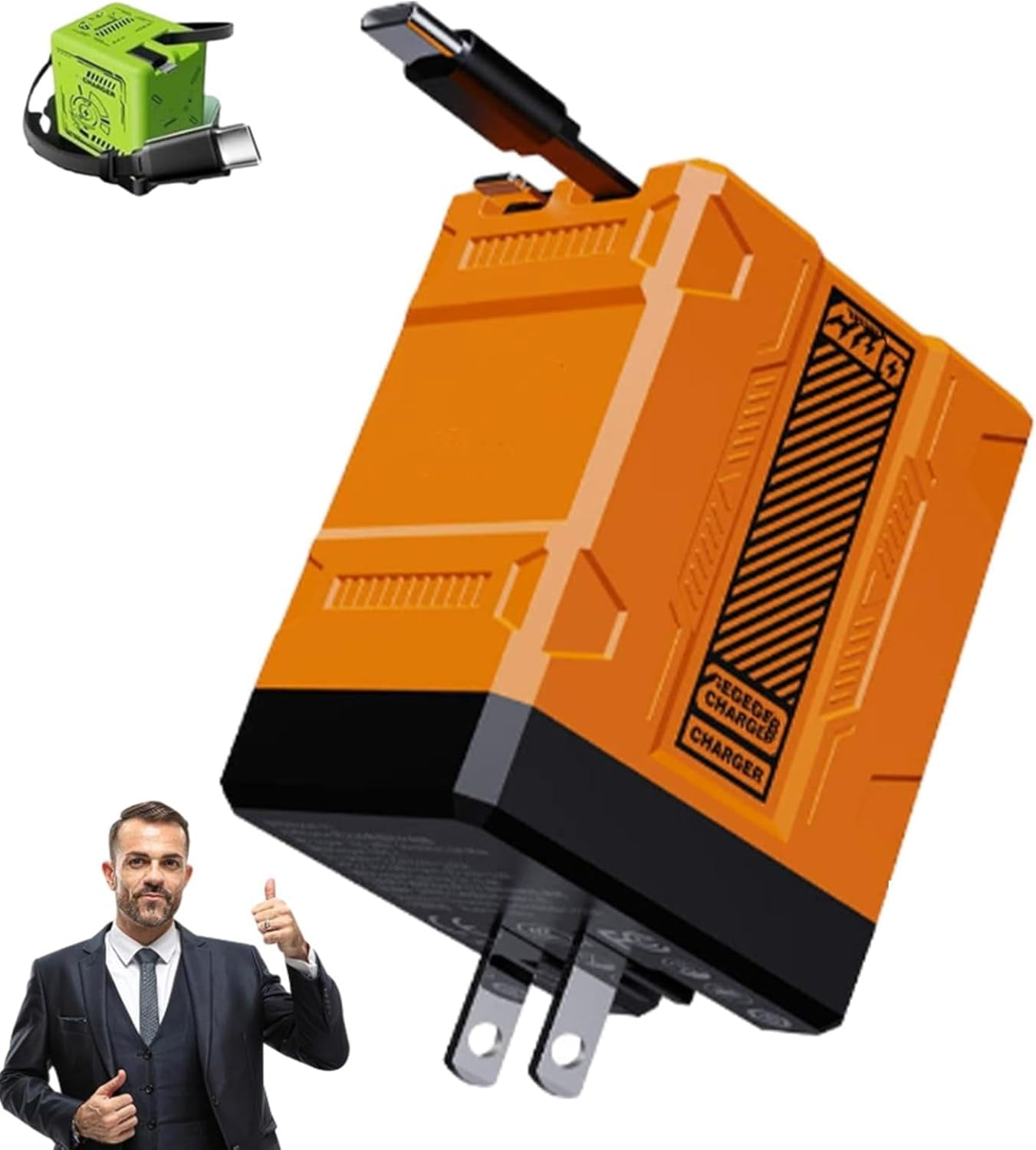 A 2-in-1 charger with a retractable cable, featuring an extendable 120W ...