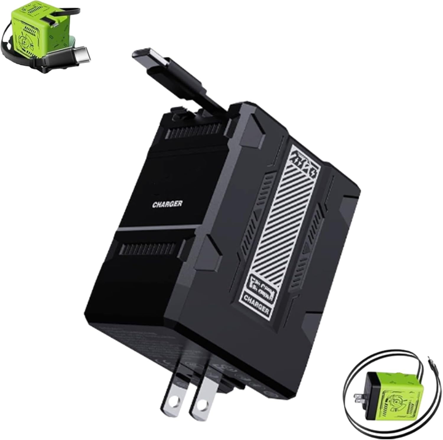 A 2-in-1 charger with a retractable cable, featuring an extendable 120W ...