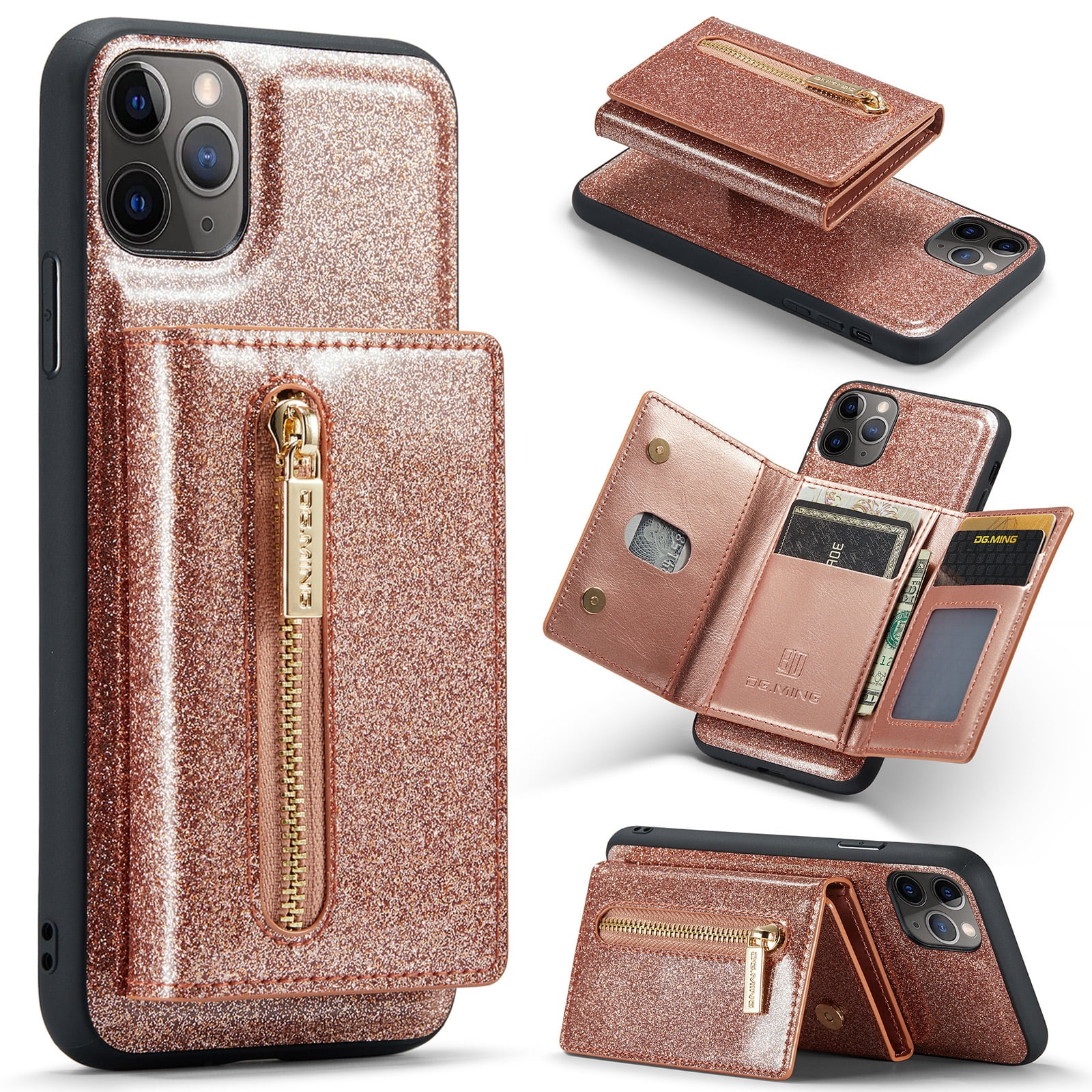 2 in 1 detachable glitter wallet phone case for iPhone 15 Pro Max 14 ...