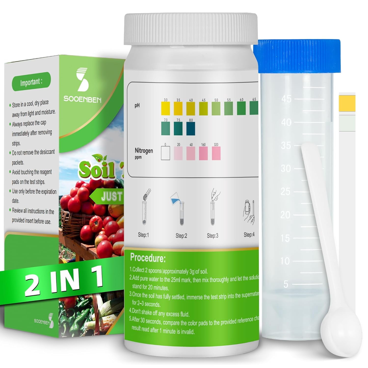2-in-1 pH & Nitrogen Soil Test Kit, Home Soil Testing Kit for Lawns ...