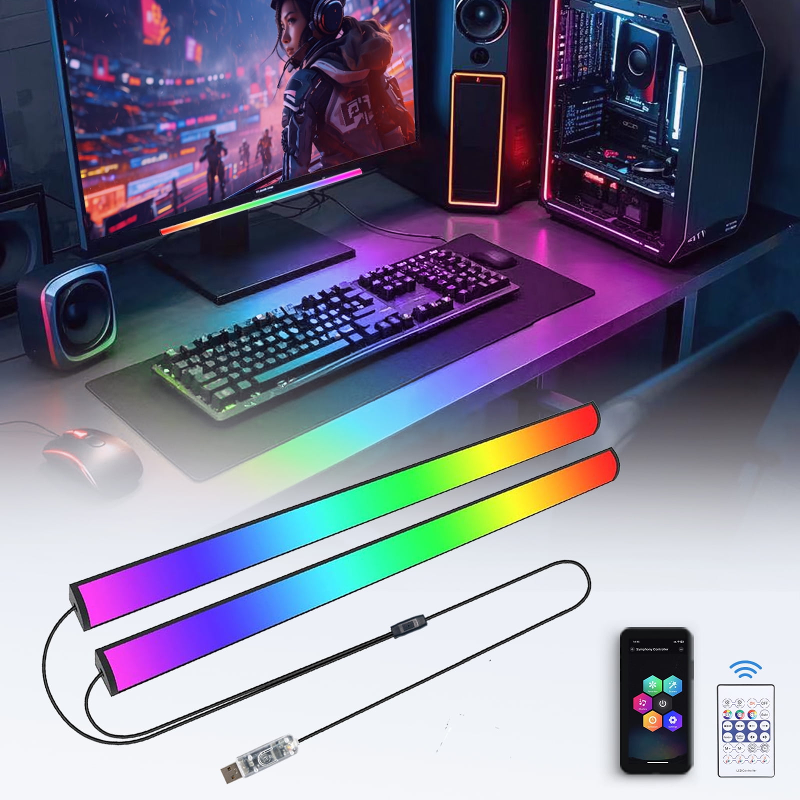 2 in-1RGB Monitor Light Bar - Multicolor Gaming Lights with App, Remote ...
