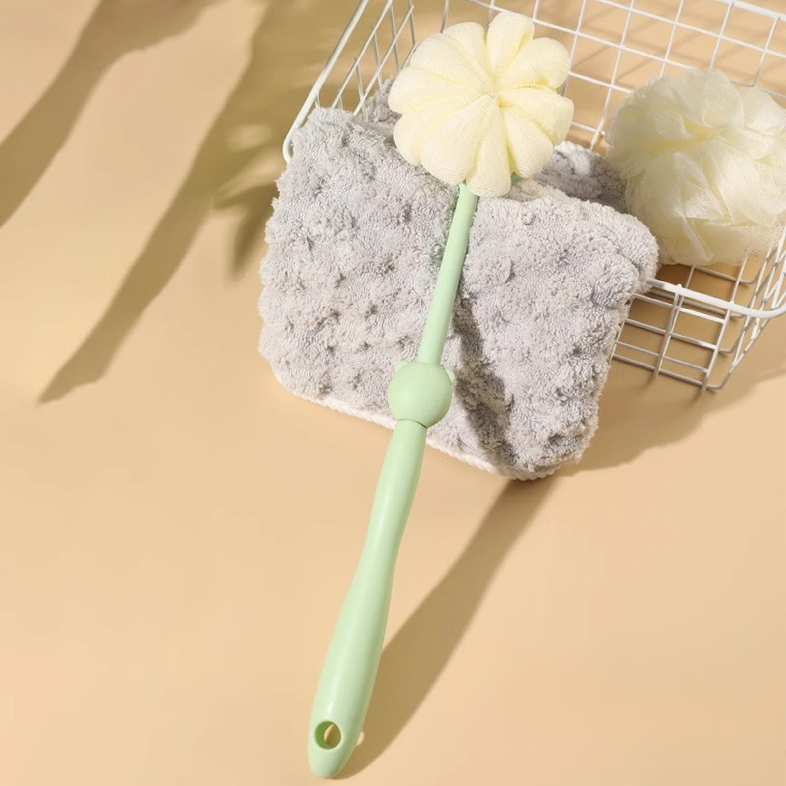 2-in-2 Bath Scrubbing Brush and Shower Ball Long Handle Soft Hair Bath ...