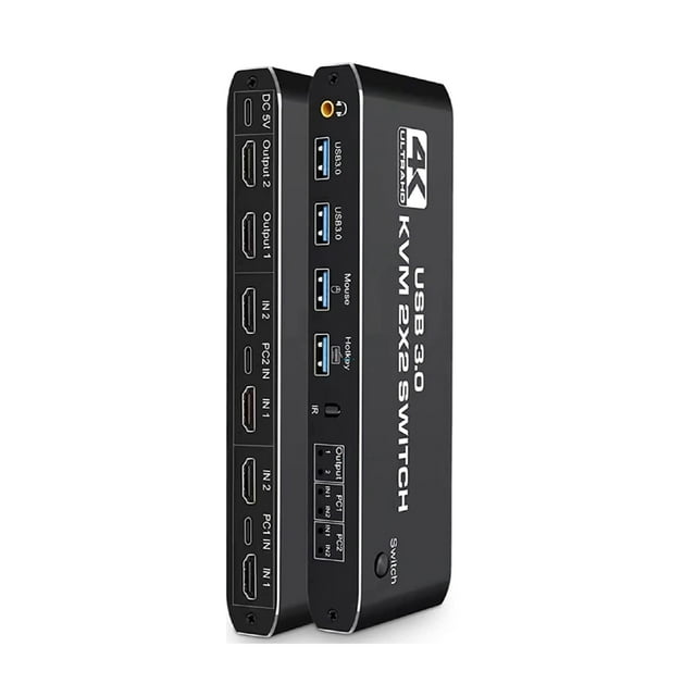 2 in 2 Out 4K HDMI KVM Switch 2x1, Dual Monitor Switch HDMI Switch with ...