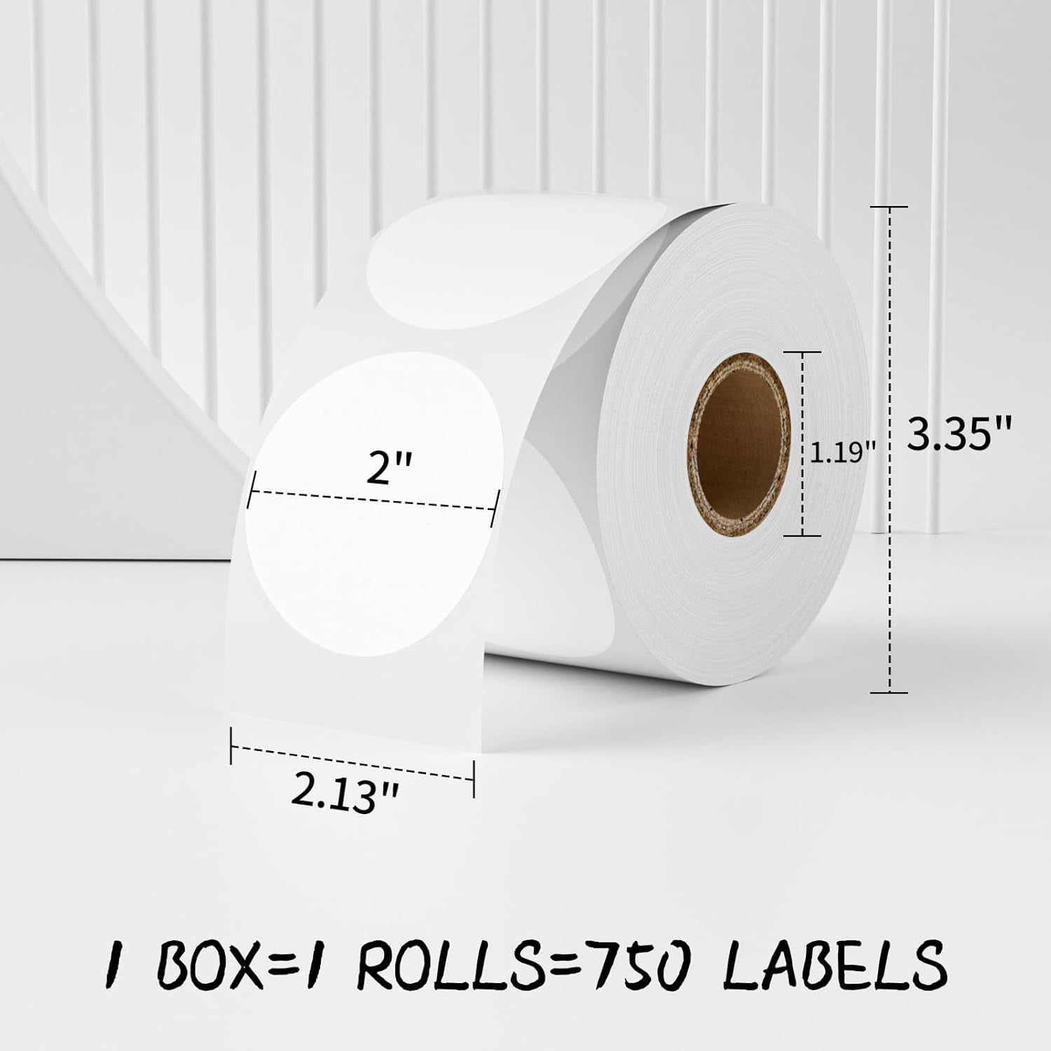 2 in White Round Self-Adhesive Thermal Printer Labels Roll 750-Count ...