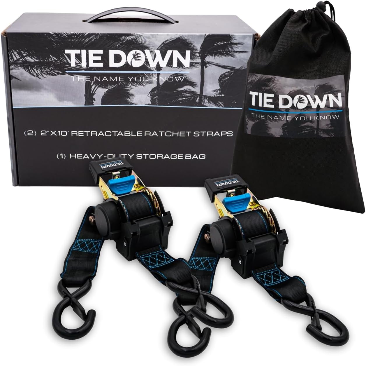 2 in. x 10 ft Black Heavy Duty Retractable Ratchet Strap, 2-Pack Kit ...
