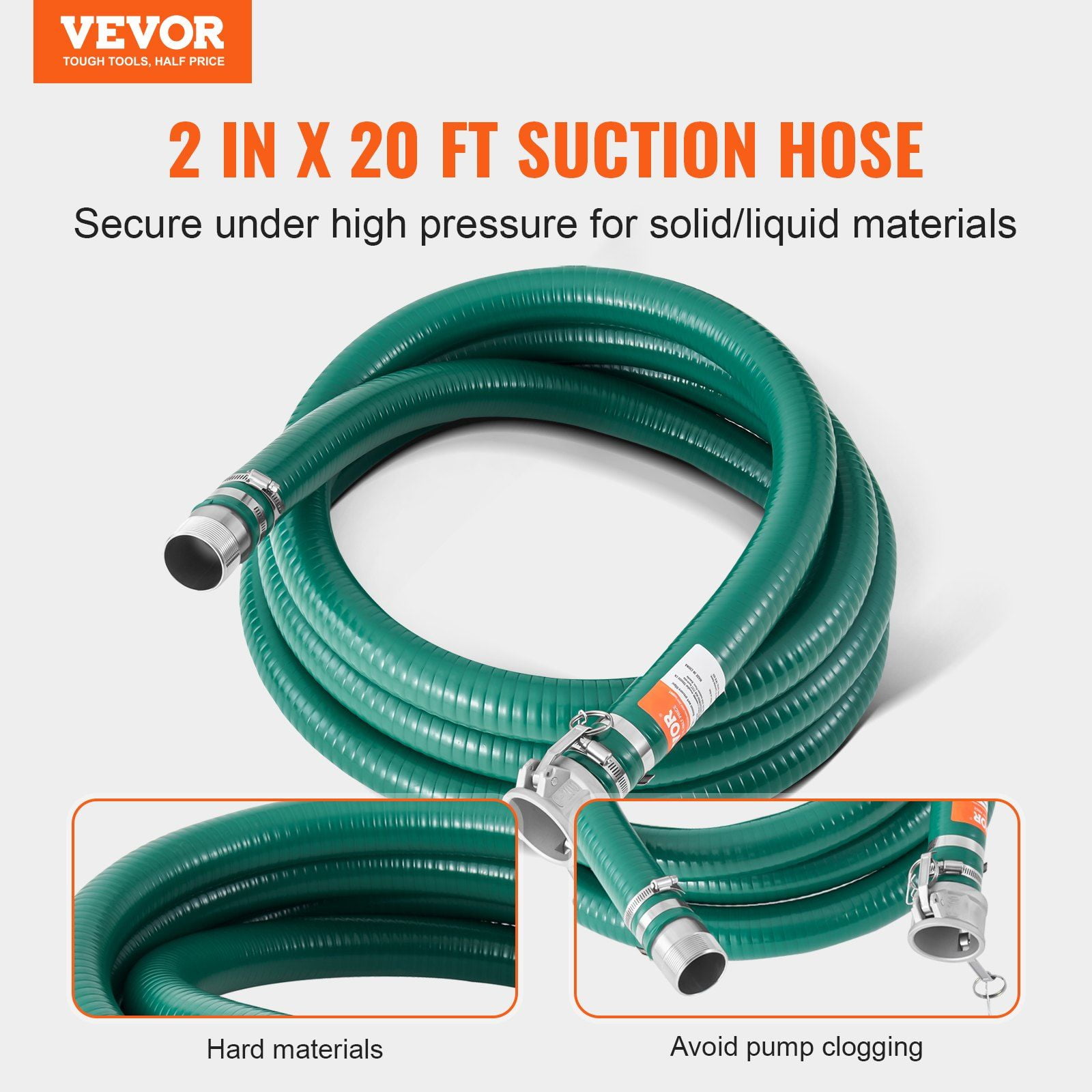 2 in x 20 ft Heavy-Duty Green Suction Hose with Fittings – High-Quality ...