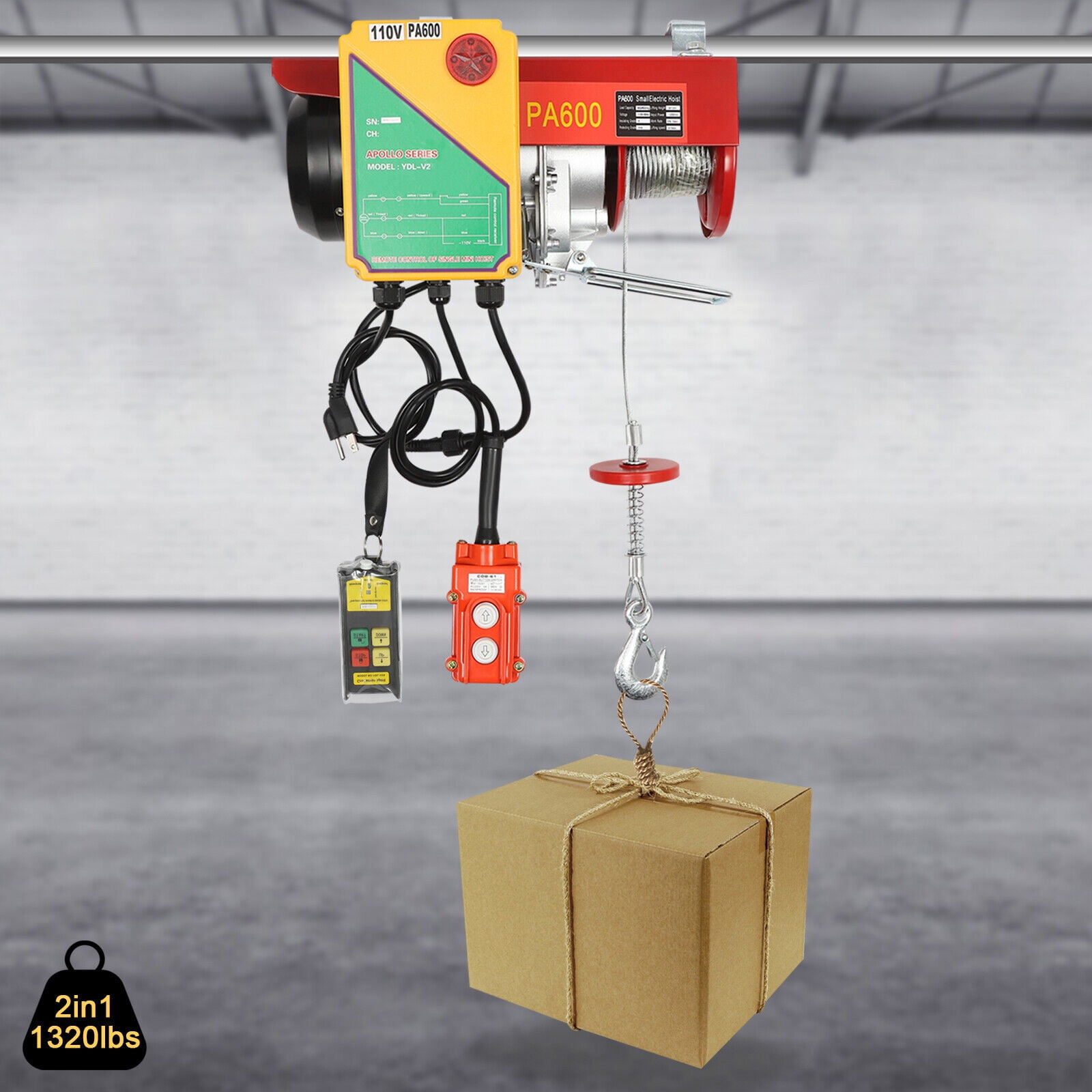 2 in1 1320lbs Electric Hoist Winch 110V Crane W/Remote Control for ...