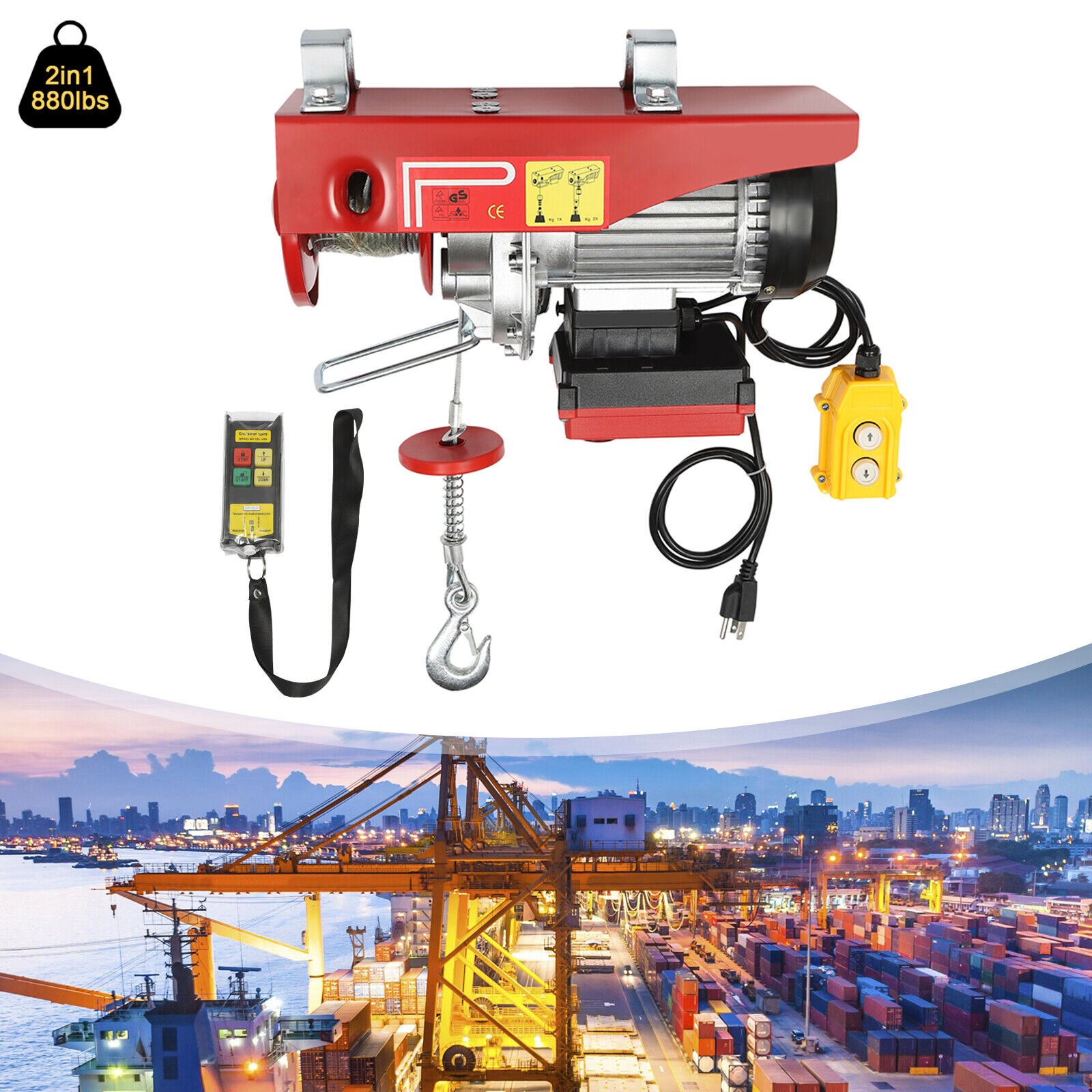 2 in1 880lbs Electric Hoist Winch 110V Crane W/Remote Control for ...