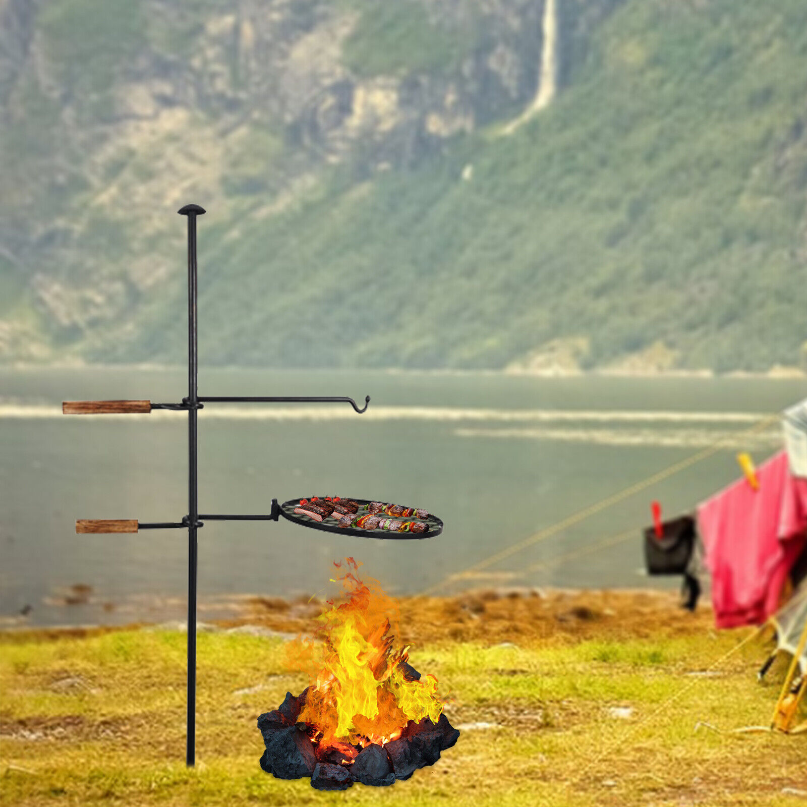 2 in1 Adjustable Fire Pit Grill Outdoor Swivel Camping Grill Charcoal ...