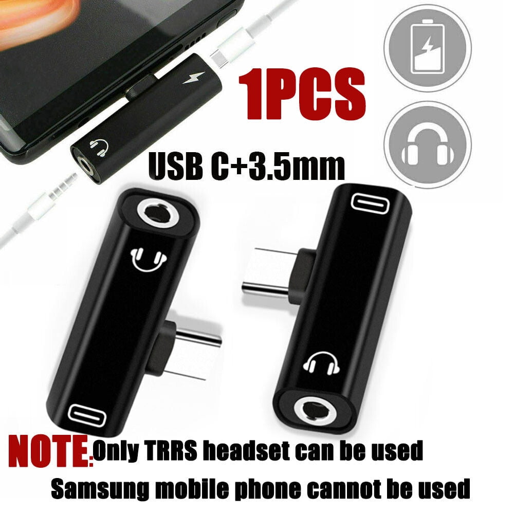 2 in1 Dual Type C USB-C Splitter Adapter to Charger and Headphone For ...