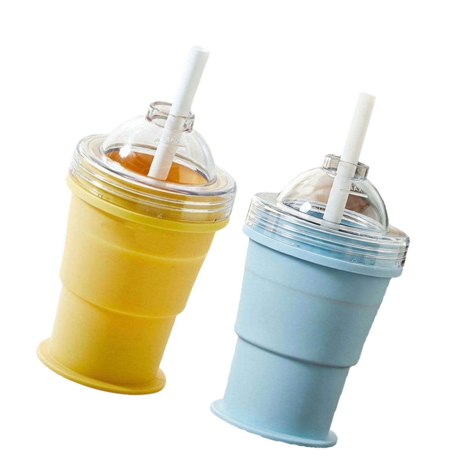 2 in1 Foldable Silicone Cup Ice Maker Mold Folding Cup with Straw Round ...