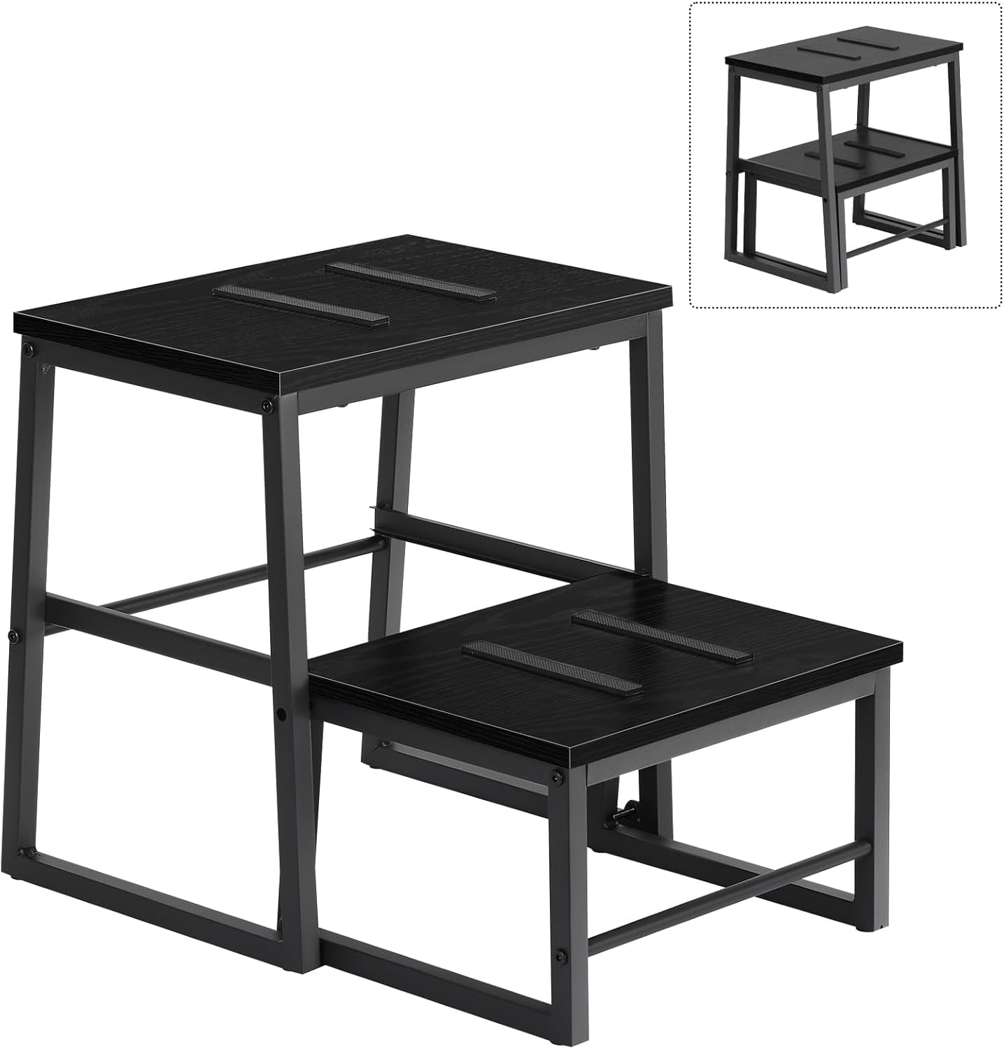 2 in1 Step Stool for Adults Kids, Sturdy Metal Frame Wooden Board Step ...