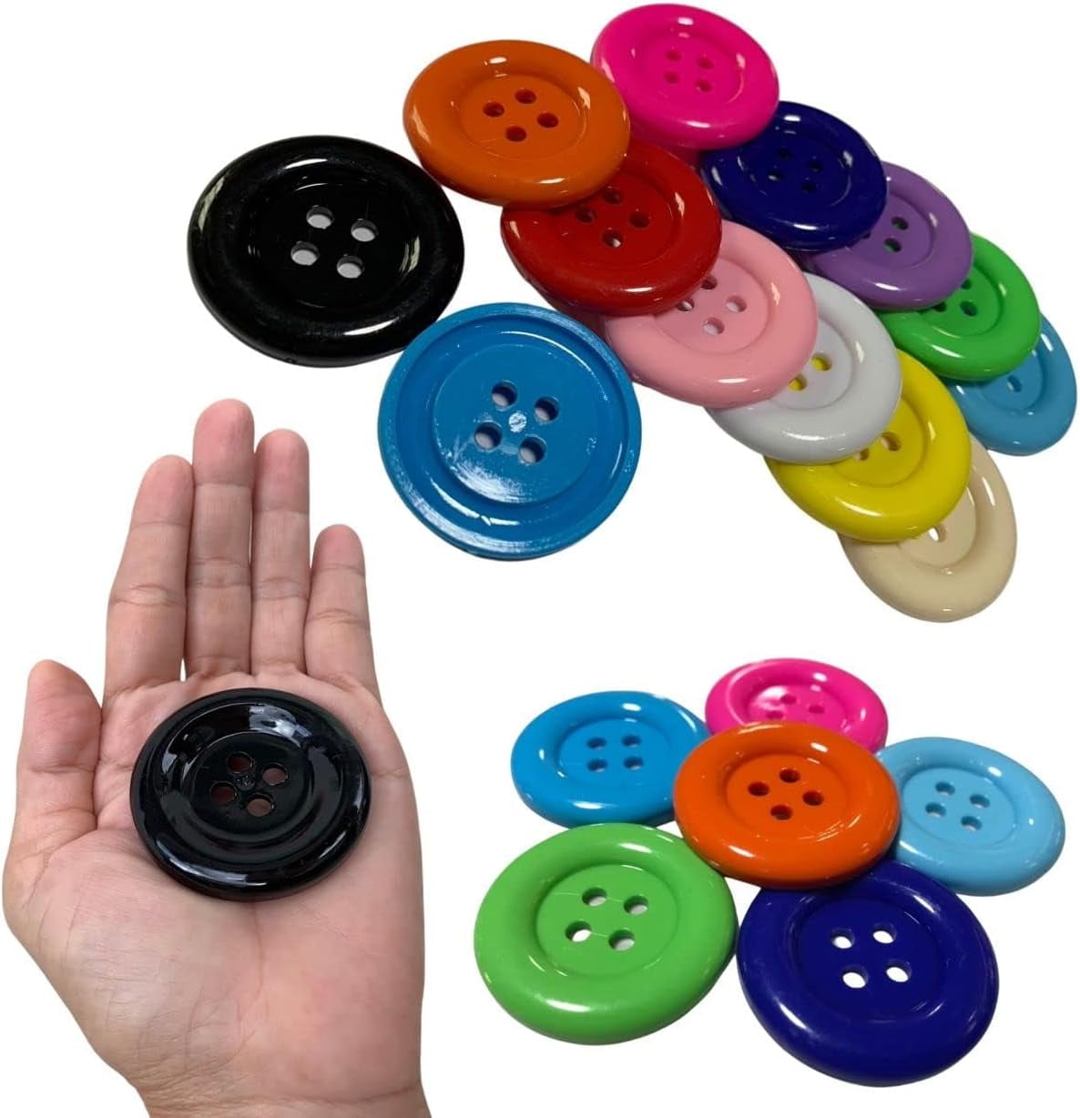 2 inch (50 mm) Large Resin Craft Flatback Button 4 Holes Multicolor 15 ...