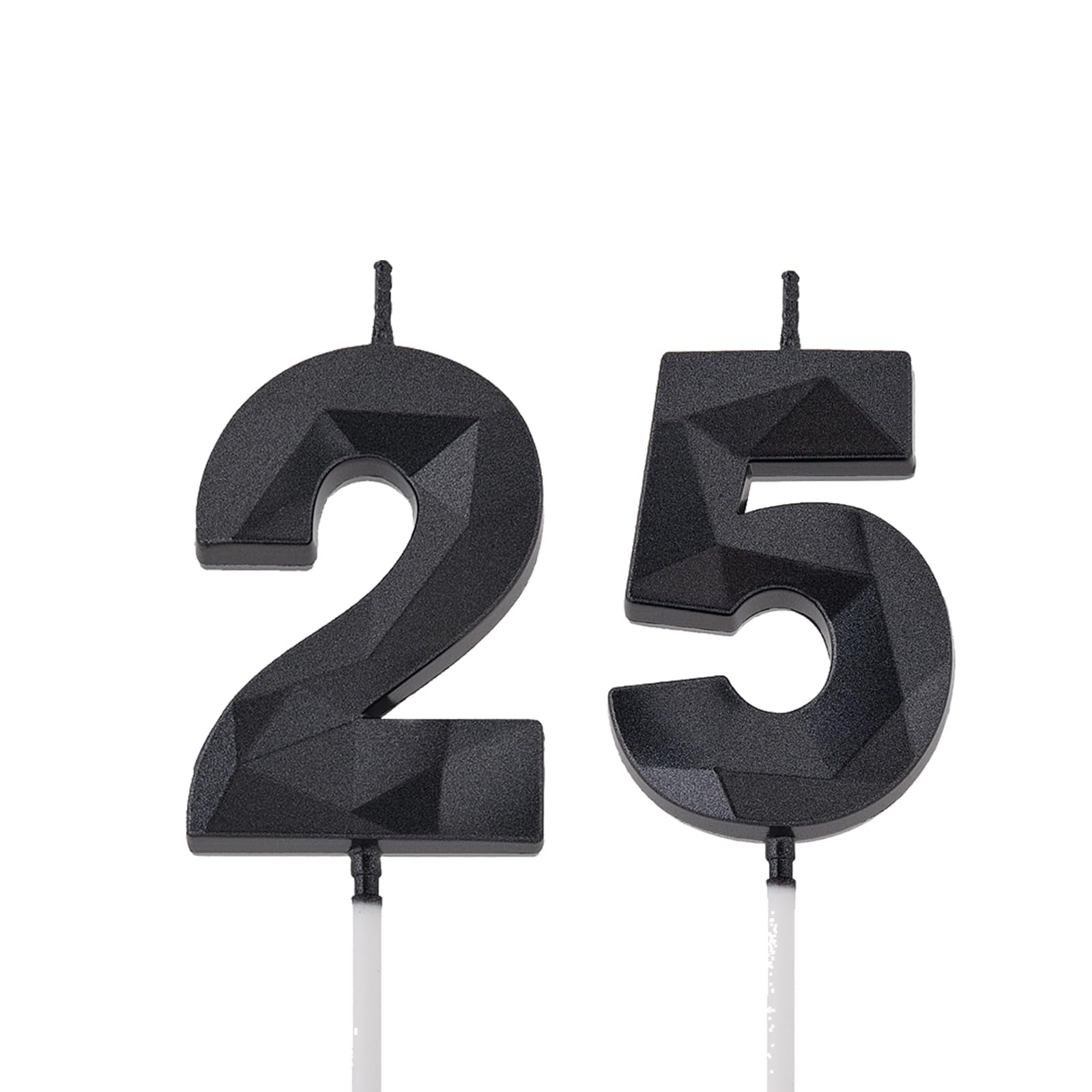 2 inch Black 25 & 52 Birthday Candles, 3D Diamond Number 25th & 52nd ...